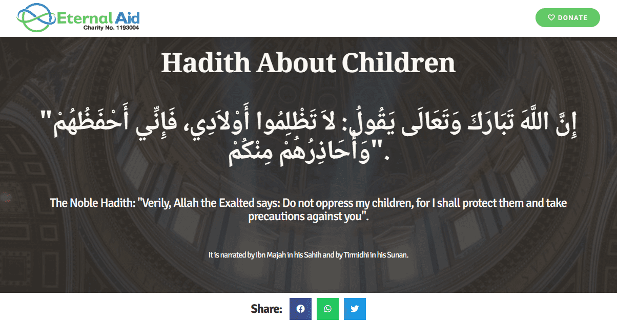 Hadith About Children - Eternal Aid Charity