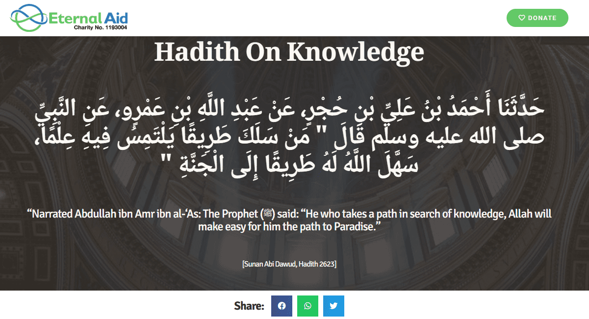 Hadith On Knowledge - Eternal Aid Charity