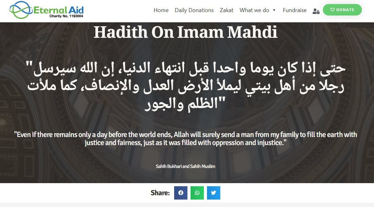 Hadith On Imam Mahdi - Eternal Aid Charity